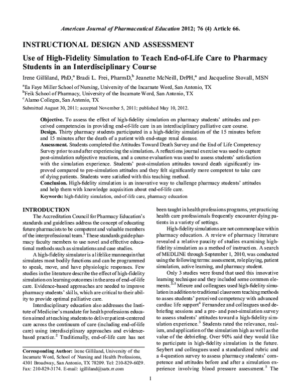 (PDF) Use of High-Fidelity Simulation to Teach End-of-Life Care to ...
