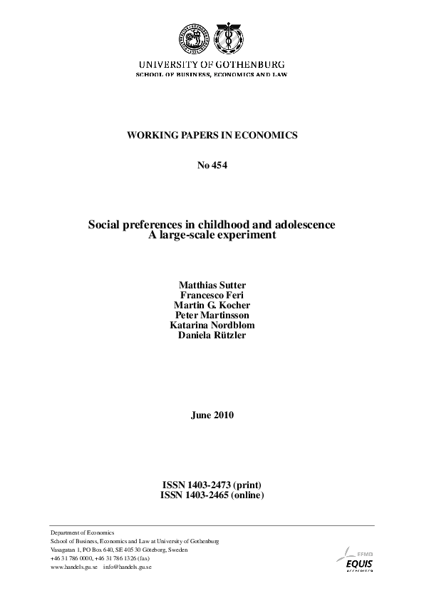 (PDF) Social Preferences in Childhood and Adolescence: A Large-Scale ...