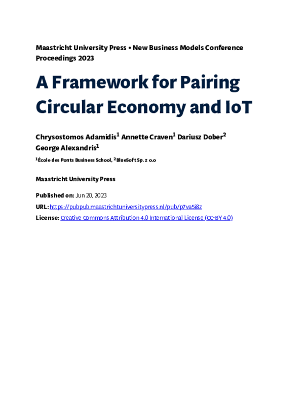 (PDF) A Framework for Pairing Circular Economy and IoT: Creating value ...
