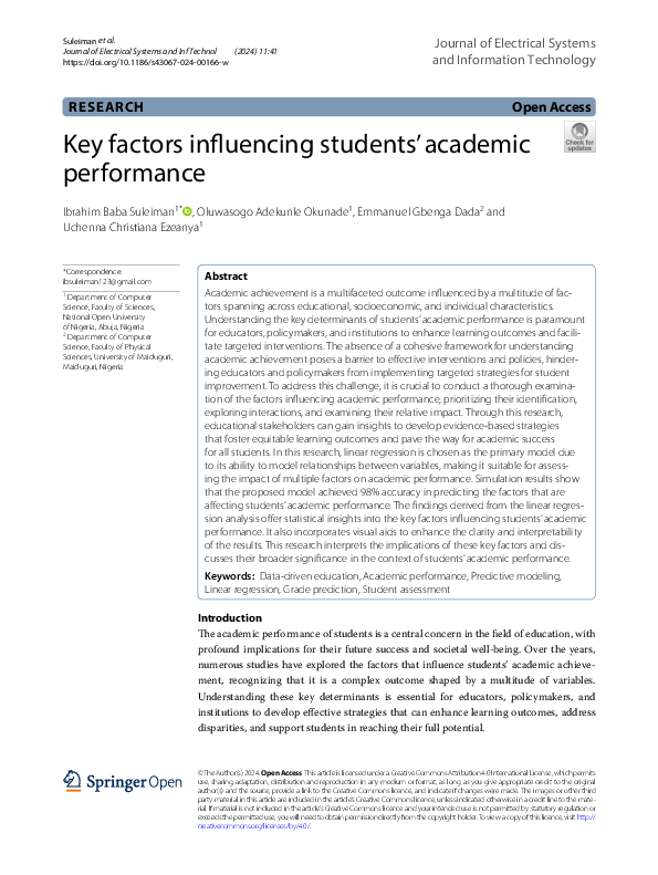(PDF) Key factors influencing students' academic performance
