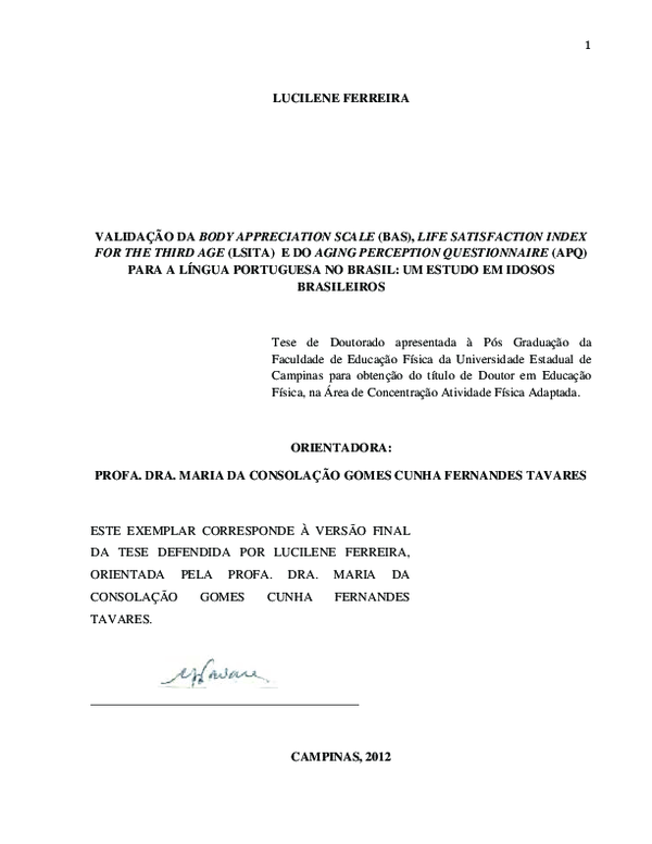 (PDF) Validação da Body Appreciation Scale (BAS), Life Satisfaction ...