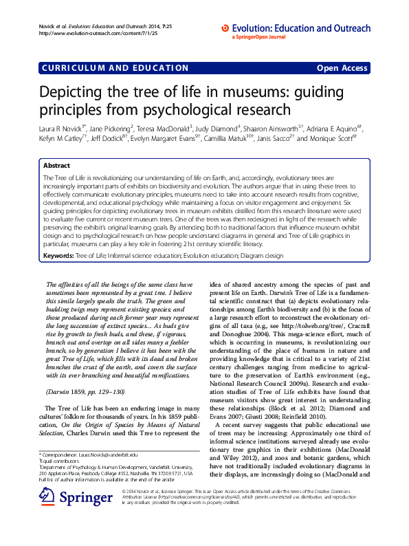 (PDF) Depicting the tree of life in museums: guiding principles from ...
