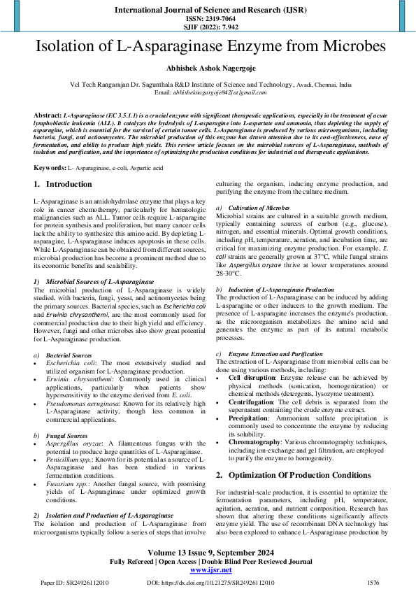 Isolation of L-Asparaginase Enzyme from Microbes
