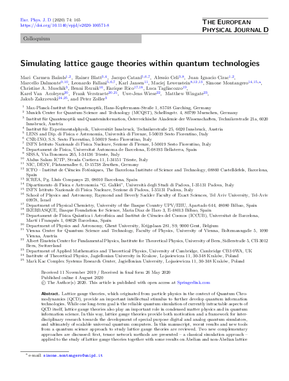 (PDF) Simulating lattice gauge theories within quantum technologies