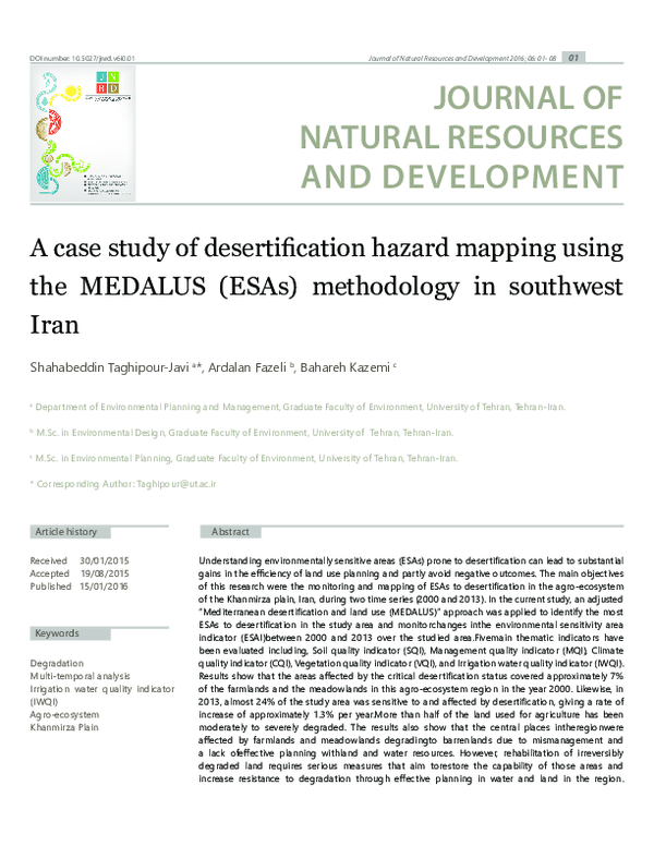(PDF) A case study of desertification hazard mapping using the MEDALUS ...