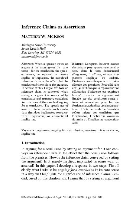(PDF) Inference Claims as Assertions