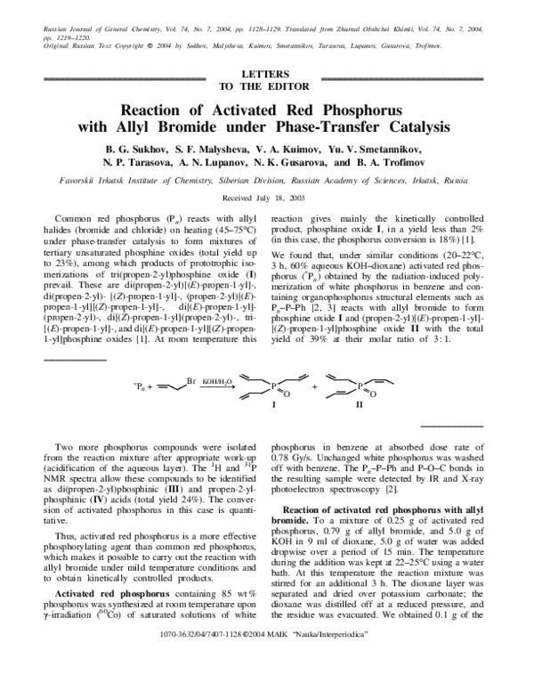 (PDF) Reaction of activated red phosphorus with allyl bromide under ...