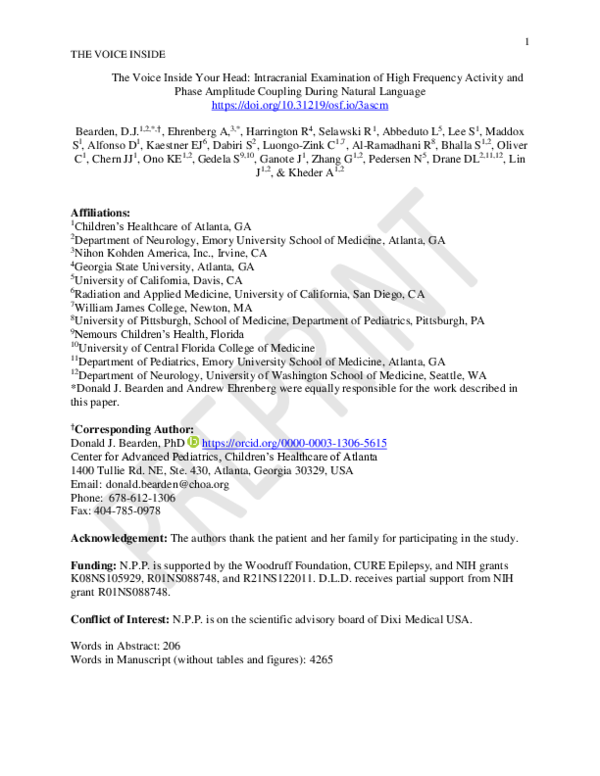 (PDF) The Voice Inside Your Head: Intracranial Examination of High Frequency Activity and Phase ...