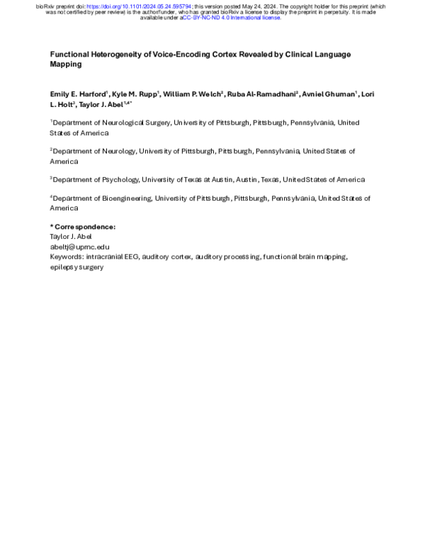 (PDF) Functional Heterogeneity of Voice-Encoding Cortex Revealed by ...