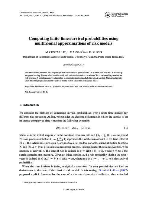 (PDF) Computing finite-time survival probabilities using multinomial approximations of risk models