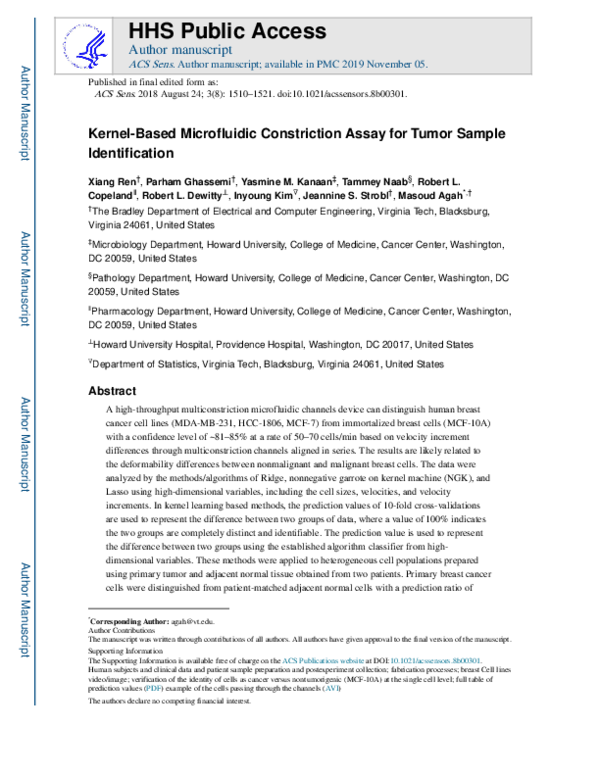 Kernel-Based Microfluidic Constriction Assay for Tumor Sample ...