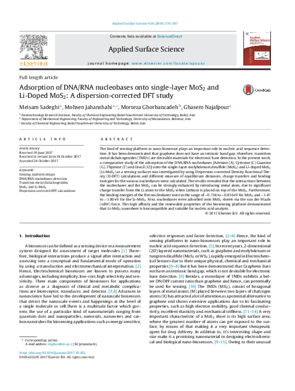 (PDF) Adsorption of DNA/RNA nucleobases onto single-layer MoS2 and Li ...