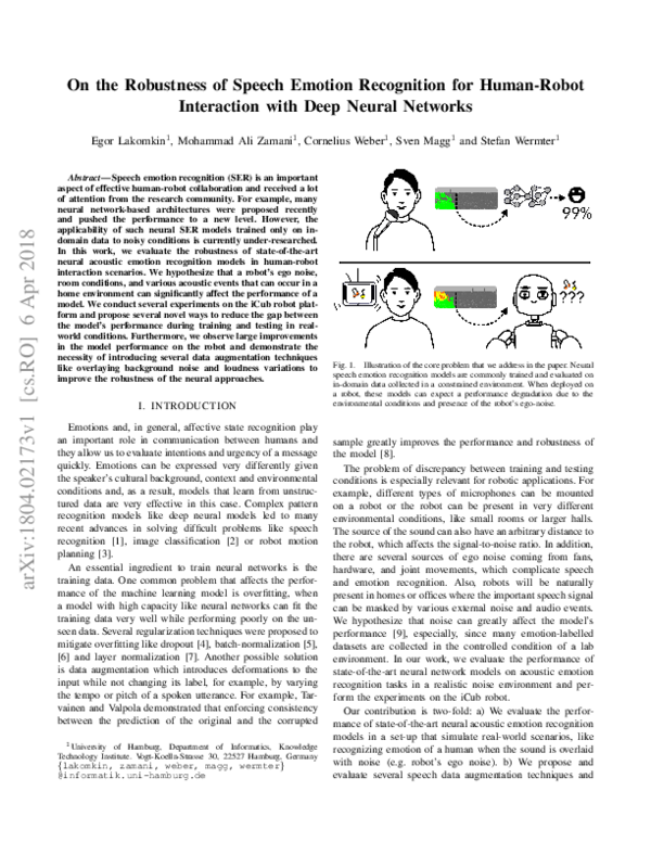 (PDF) On the Robustness of Speech Emotion Recognition for Human-Robot Interaction with Deep ...