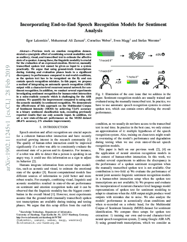 (PDF) Incorporating End-to-End Speech Recognition Models for Sentiment Analysis