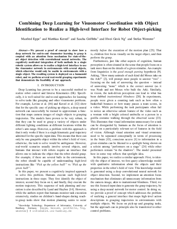 (PDF) Combining deep learning for visuomotor coordination with object identification to realize ...