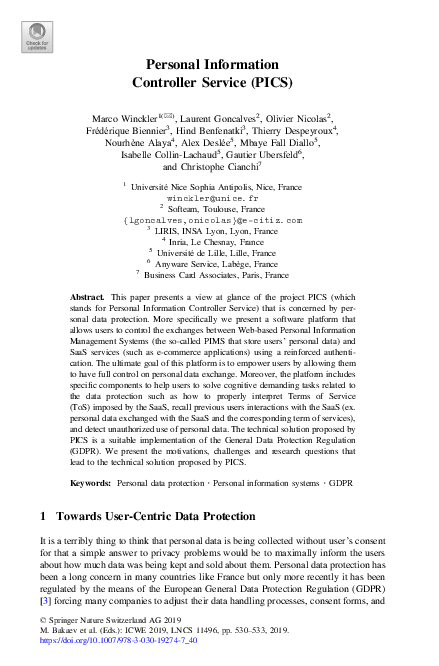 (PDF) Personal Information Controller Service (PICS)