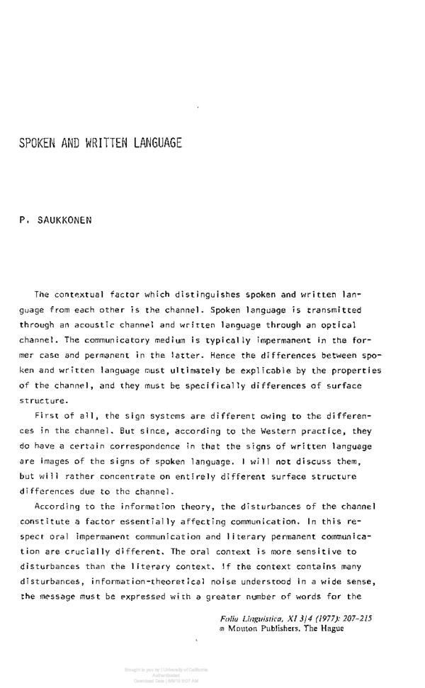 (PDF) Spoken and written language