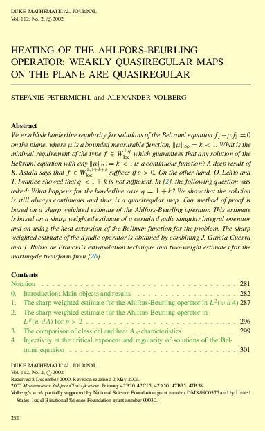 (PDF) Heating of the Ahlfors-Beurling operator: weakly quasiregular maps on the plane are ...