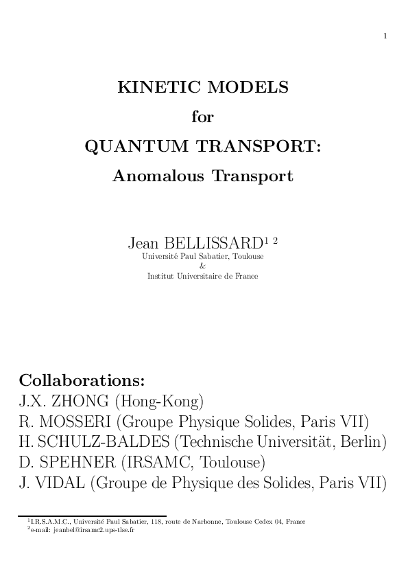 (PDF) 1KINETIC MODELS for QUANTUM TRANSPORT: Anomalous Transport