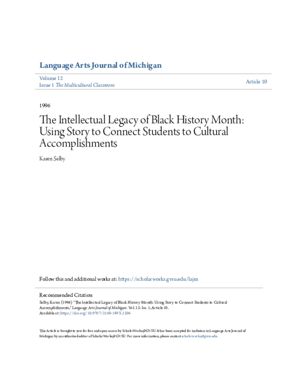 (PDF) The Intellectual Legacy of Black History Month: Using Story to ...