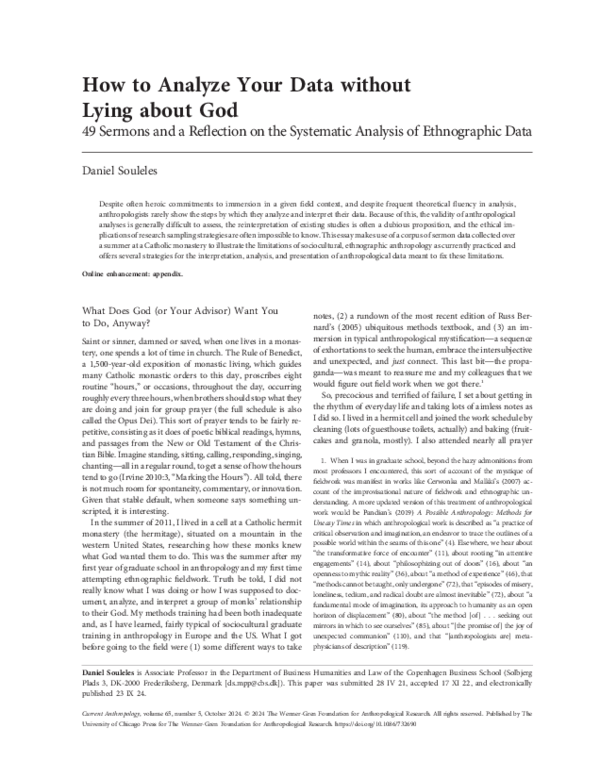 (PDF) How to Analyze Your Data without Lying about God 49 Sermons and a ...