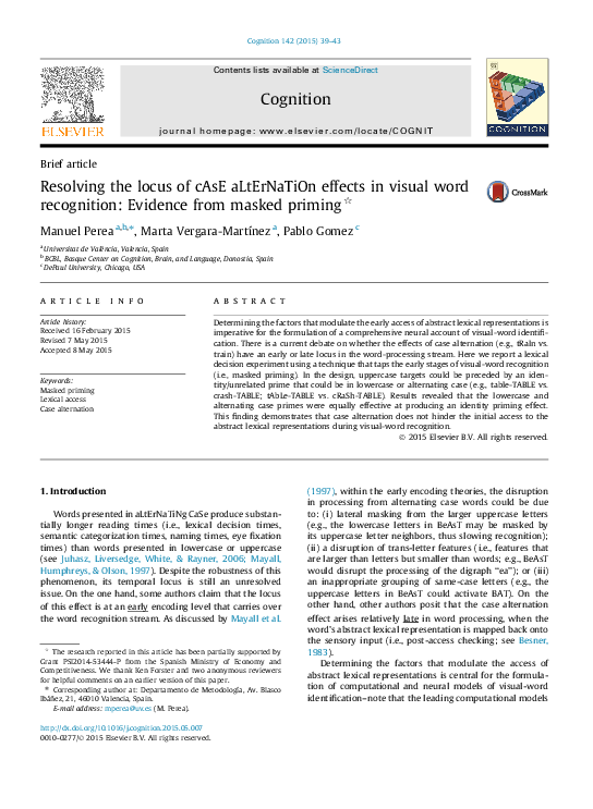 (PDF) Resolving the locus of cAsE aLtErNaTiOn effects in visual word recognition: Evidence from ...