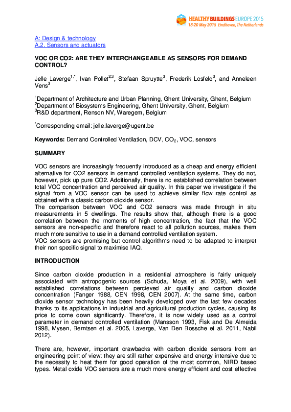 (PDF) VOC or CO2: are they interchangeable as sensors for demand control?
