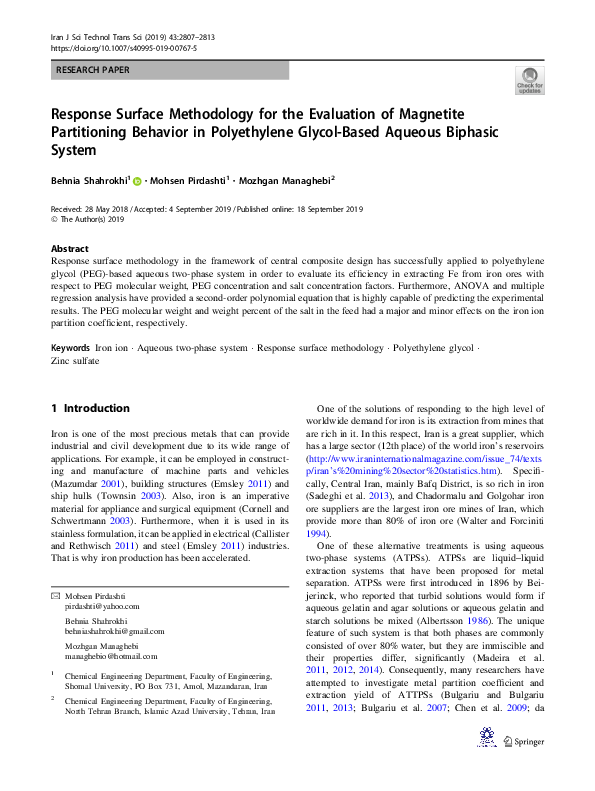 (PDF) Response Surface Methodology for the Evaluation of Magnetite Partitioning Behavior in ...