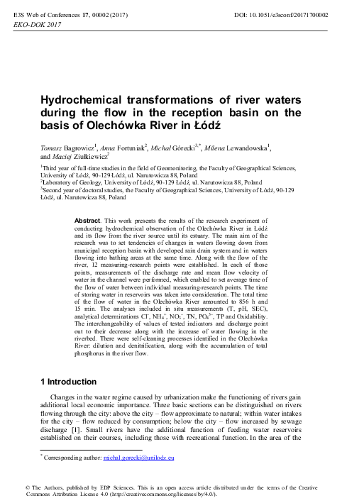 (PDF) Hydrochemical transformations of river waters during the flow in ...