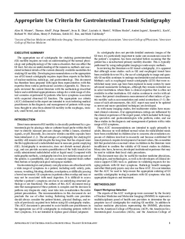 (PDF) Appropriate Use Criteria for Gastrointestinal Transit Scintigraphy