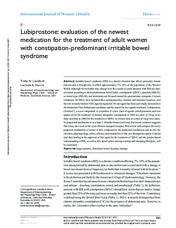 (PDF) Lubiprostone: evaluation of the newest medication for the ...