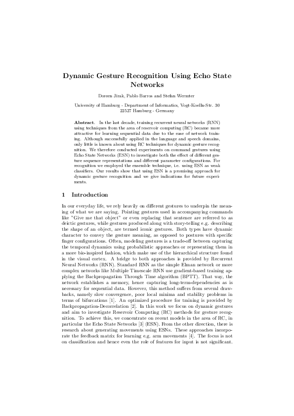 (PDF) Dynamic gesture recognition using Echo State Networks