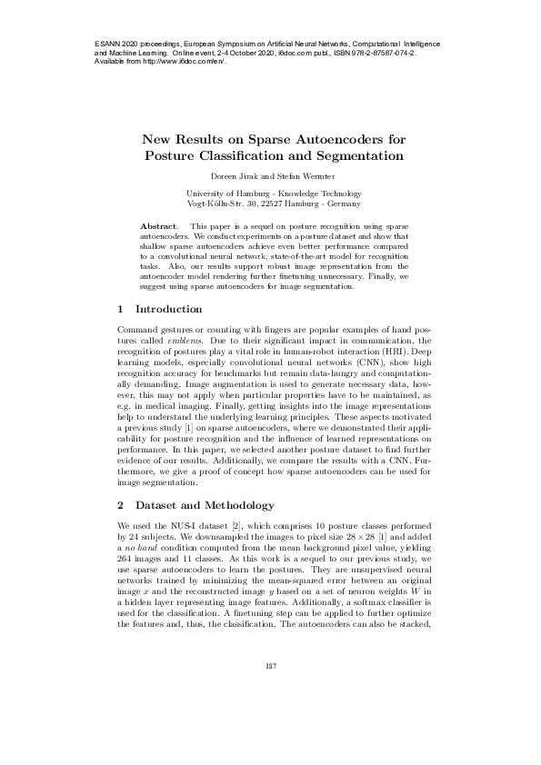 (PDF) New Results on Sparse Autoencoders for Posture Classification and Segmentation