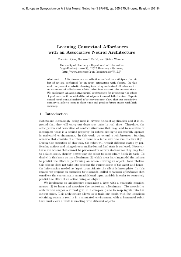 (PDF) Learning contextual affordances with an associative neural architecture