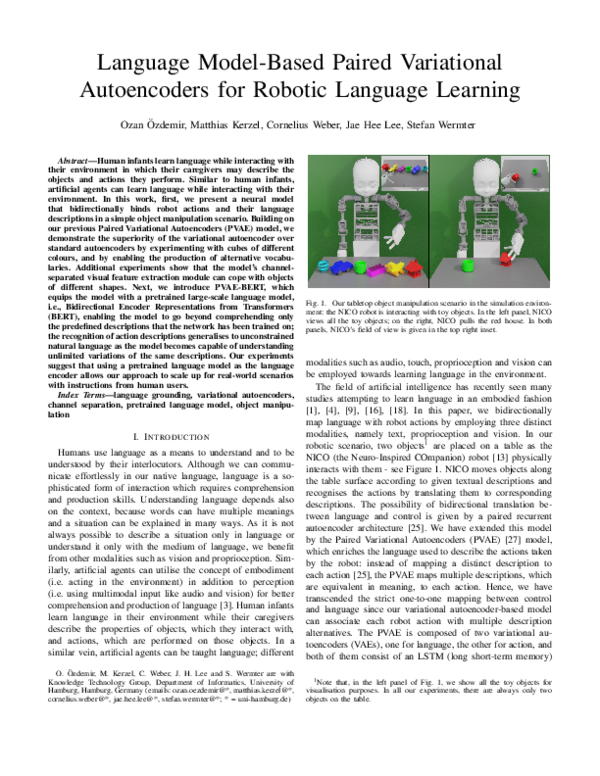 Pdf Language Model Based Paired Variational Autoencoders For Robotic Language Learning