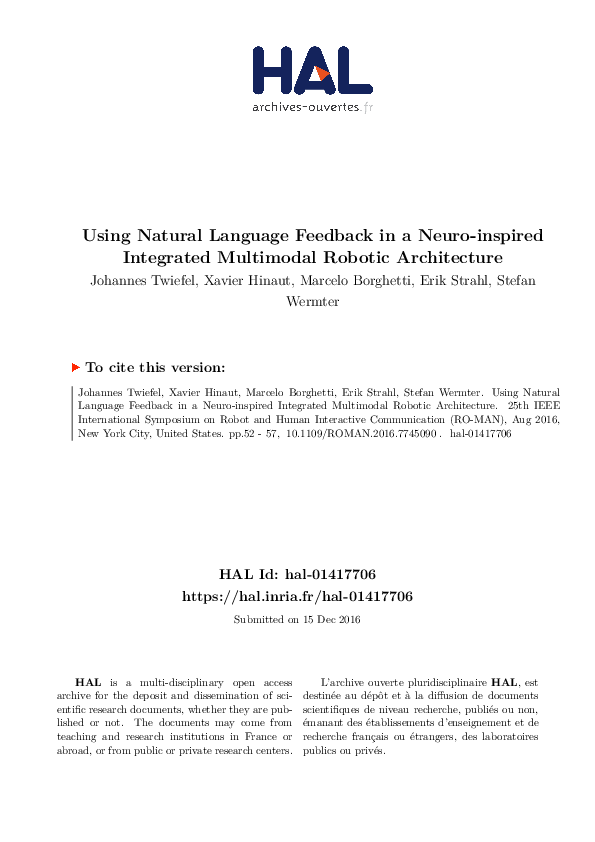 (PDF) Using natural language feedback in a neuro-inspired integrated ...