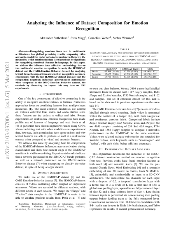 (PDF) Analyzing the Influence of Dataset Composition for Emotion ...