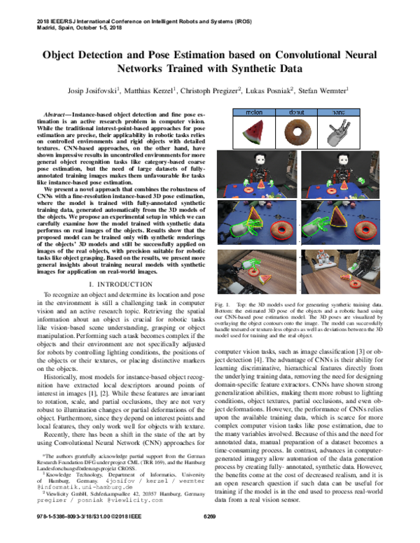 Pdf Object Detection And Pose Estimation Based On Convolutional Neural Networks Trained With