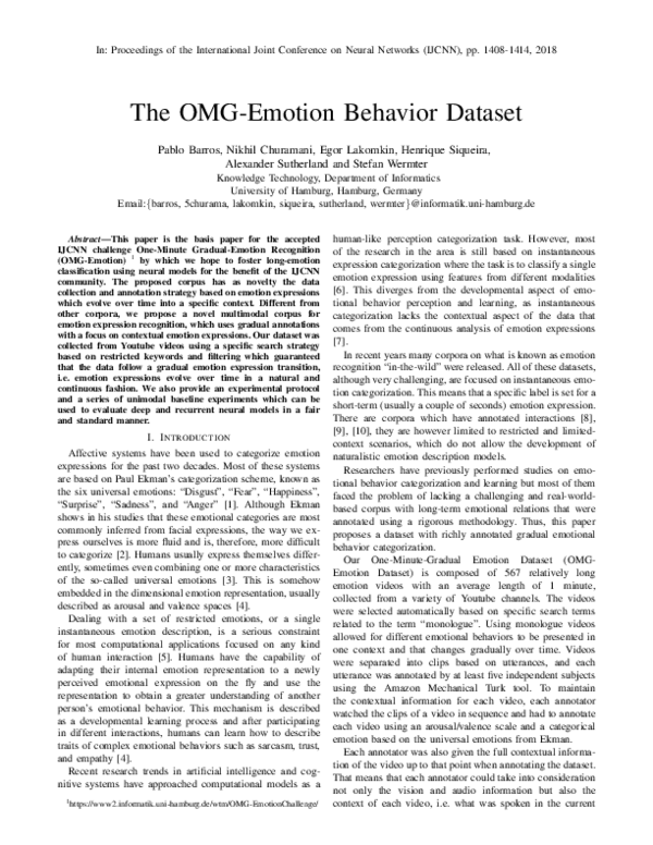 (PDF) The OMG-Emotion Behavior Dataset