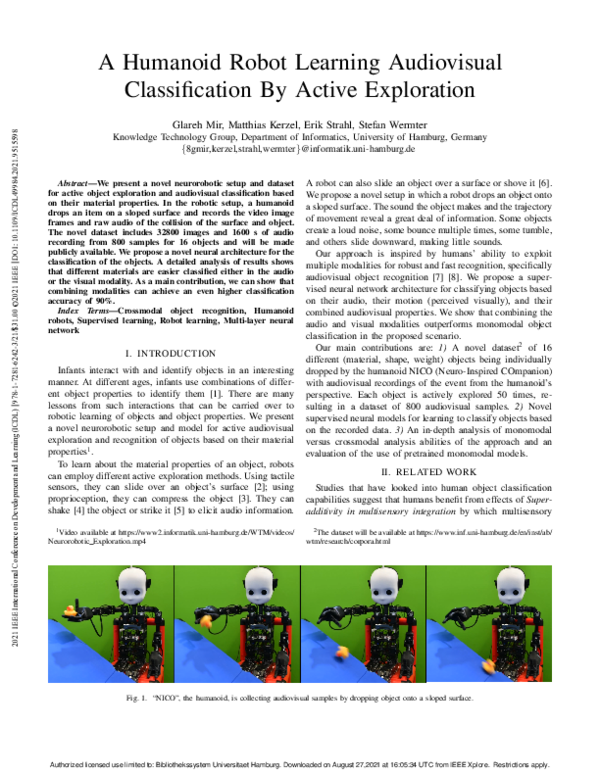 (PDF) A Humanoid Robot Learning Audiovisual Classification By Active Exploration