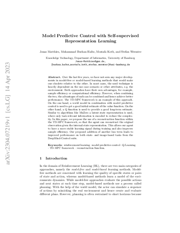 (PDF) Model Predictive Control with Self-supervised Representation ...