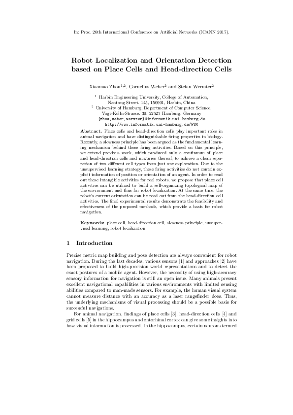 (PDF) Robot Localization and Orientation Detection Based on Place Cells and Head-Direction Cells
