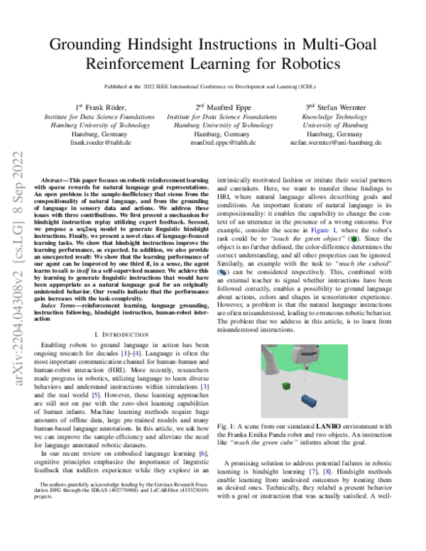 (PDF) Grounding Hindsight Instructions in Multi-Goal Reinforcement Learning for Robotics