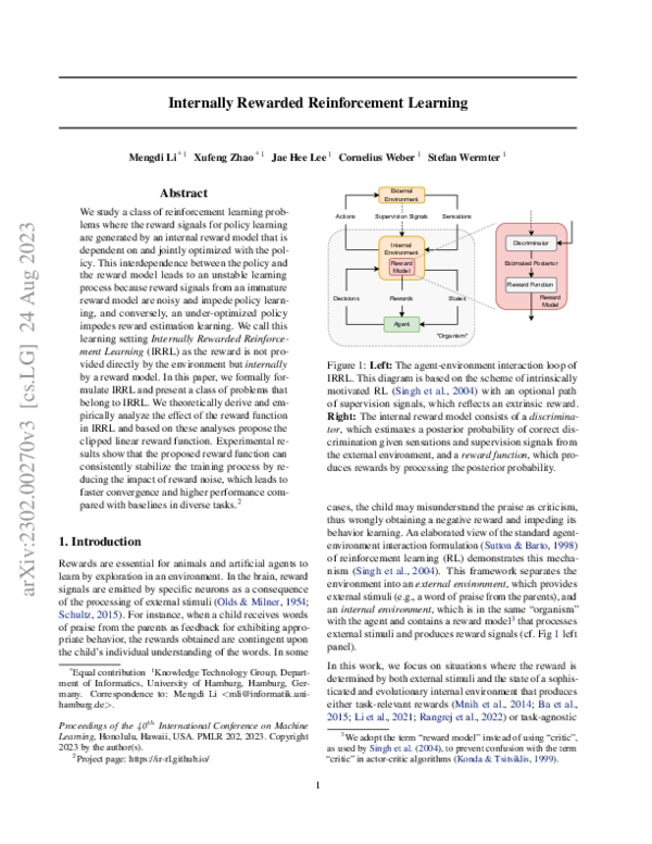 (PDF) Internally Rewarded Reinforcement Learning