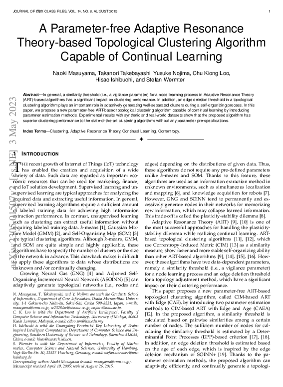 (PDF) A Parameter-free Adaptive Resonance Theory-based Topological Clustering Algorithm Capable ...