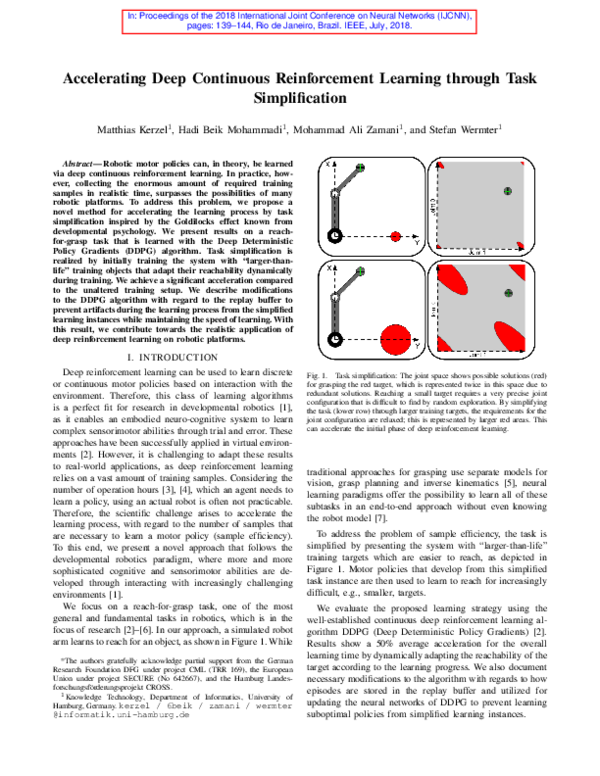 (PDF) Accelerating Deep Continuous Reinforcement Learning through Task Simplification