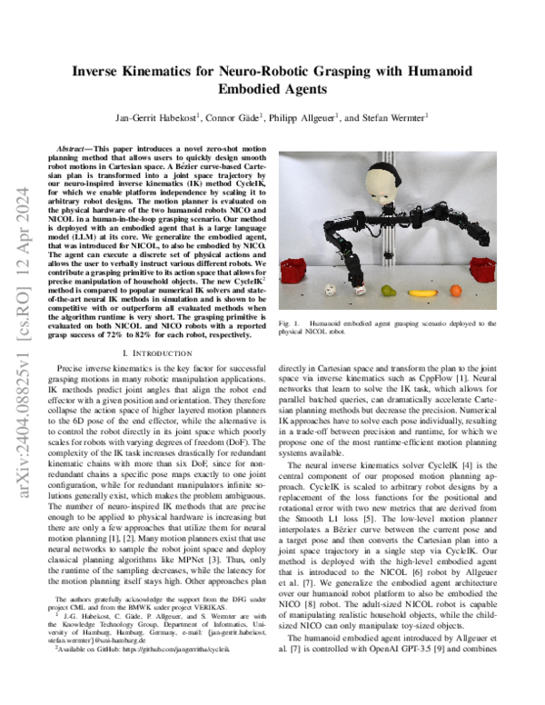 (PDF) Inverse Kinematics for Neuro-Robotic Grasping with Humanoid Embodied Agents