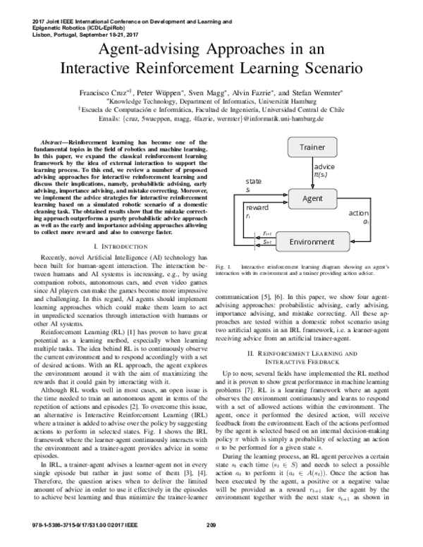 (PDF) Agent-advising approaches in an interactive reinforcement learning scenario