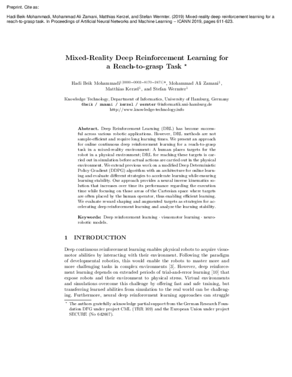 (PDF) Mixed-Reality Deep Reinforcement Learning for a Reach-to-grasp Task