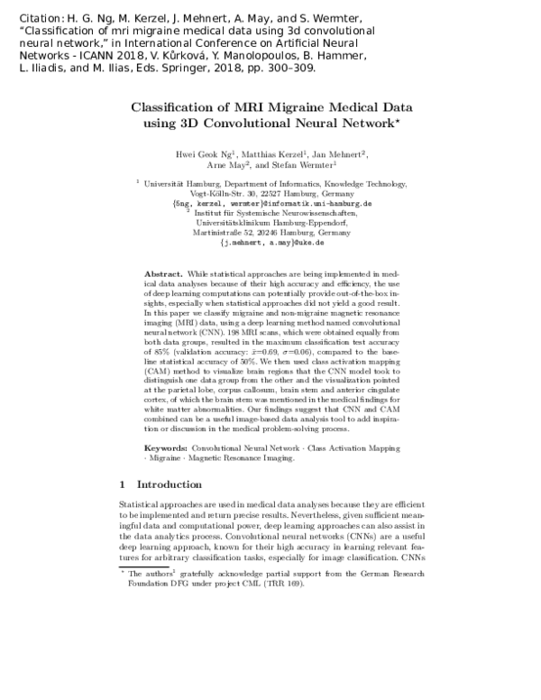(PDF) Classification of MRI Migraine Medical Data Using 3D Convolutional Neural Network
